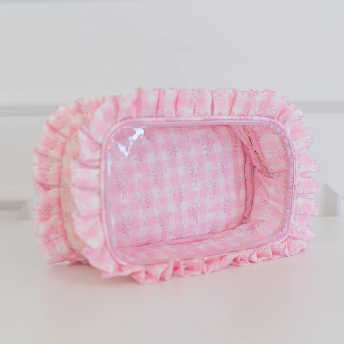 Hollis Pink Ruffled Clear Pouch – Strut Boutique